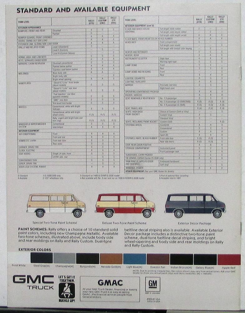 1987 GMC Rally STX Custom Van Truck Sales Brochure Original