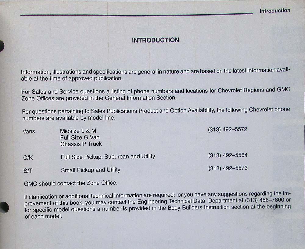 1996 GMC Chevrolet Truck Body Builder Book Lt Duty Series 10 20 30 1500 ...