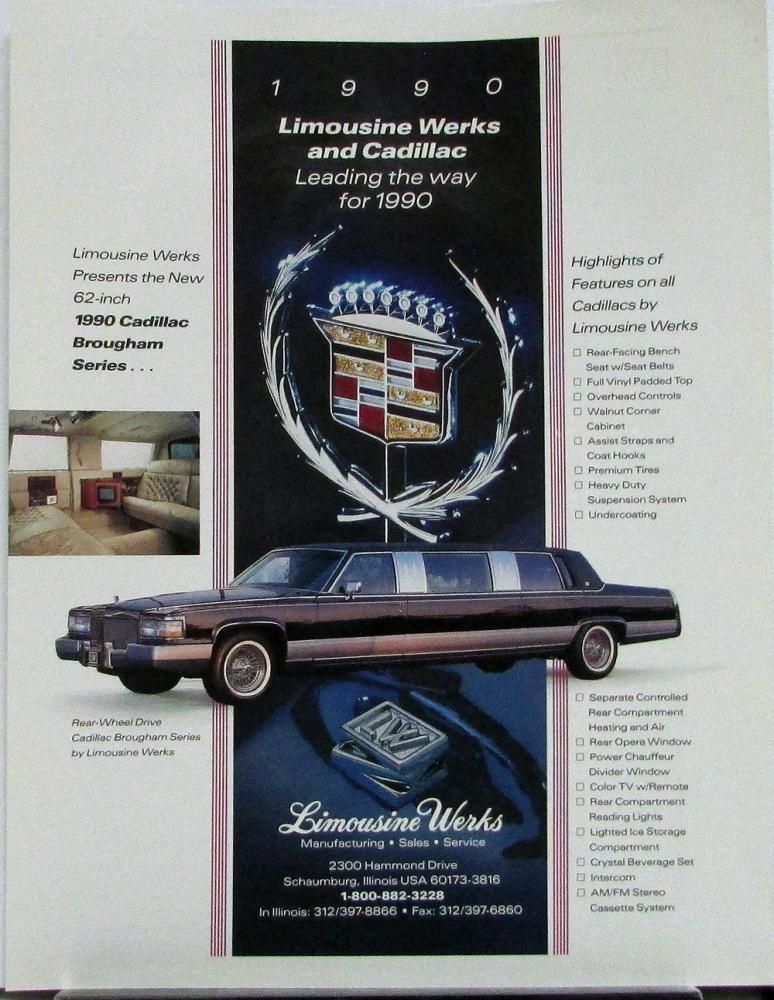 1990 Cadillac Brougham Limousine Werks Conversion Limo Data Sales Sheet Original