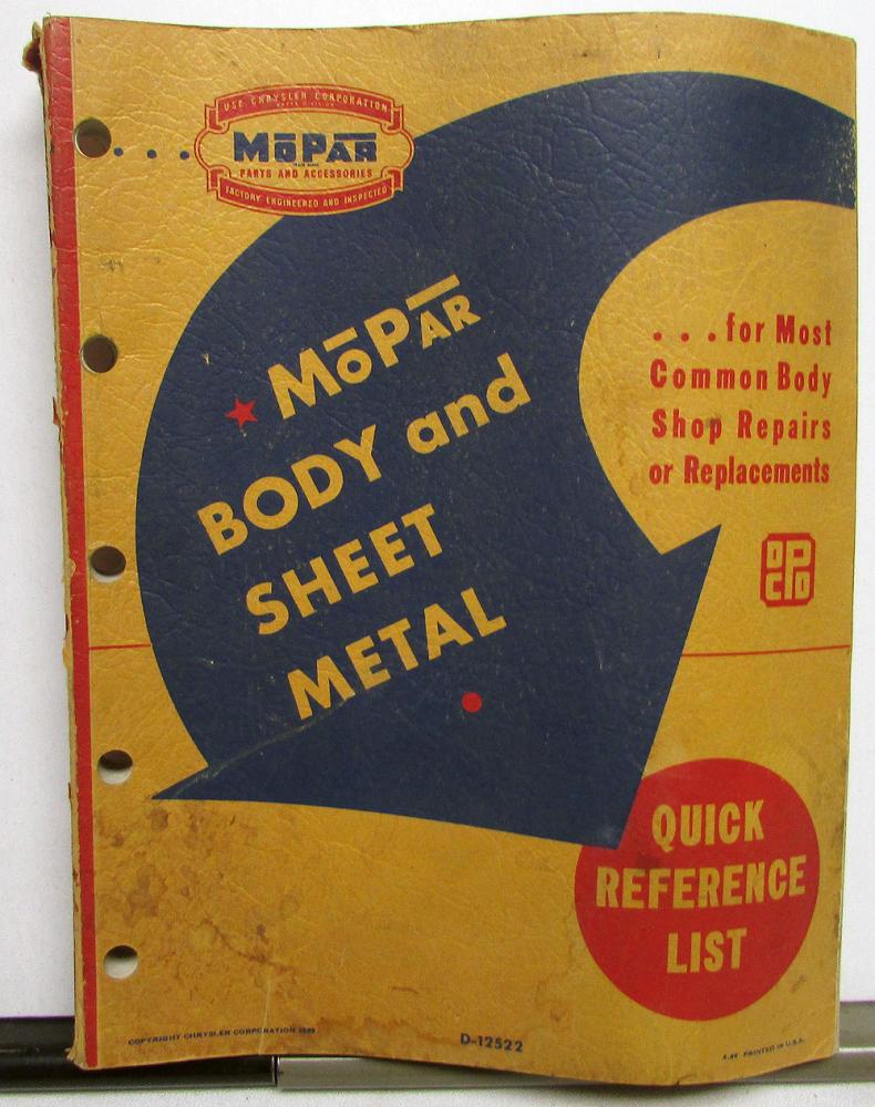1940-1948 Mopar Body & Sheet Metal Quick Reference List Chrysler Dodge ...