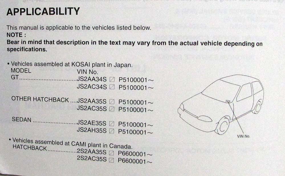 1993 Suzuki Swift Dealer Electrical Wiring Diagram Manual