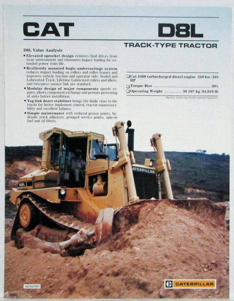 1989 Caterpillar D8l Track Type Tractor Sales Spec Folder