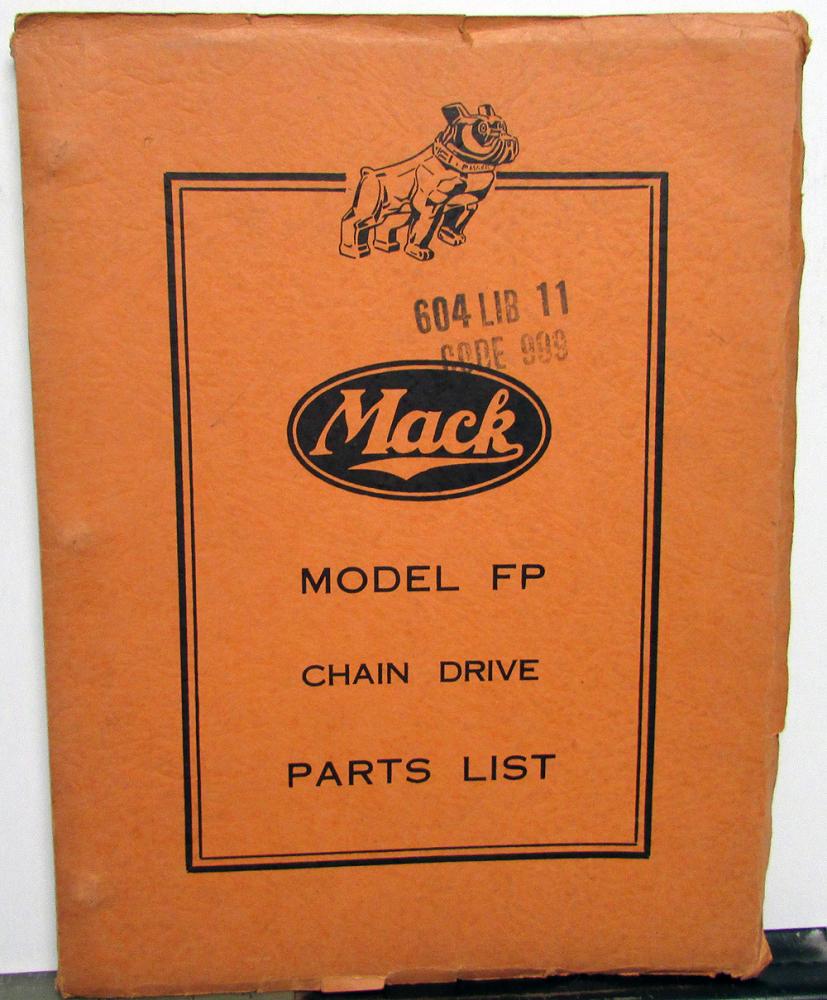 1942 Mack Truck FP Model with EN 354 Engine Parts Book - Number 1372