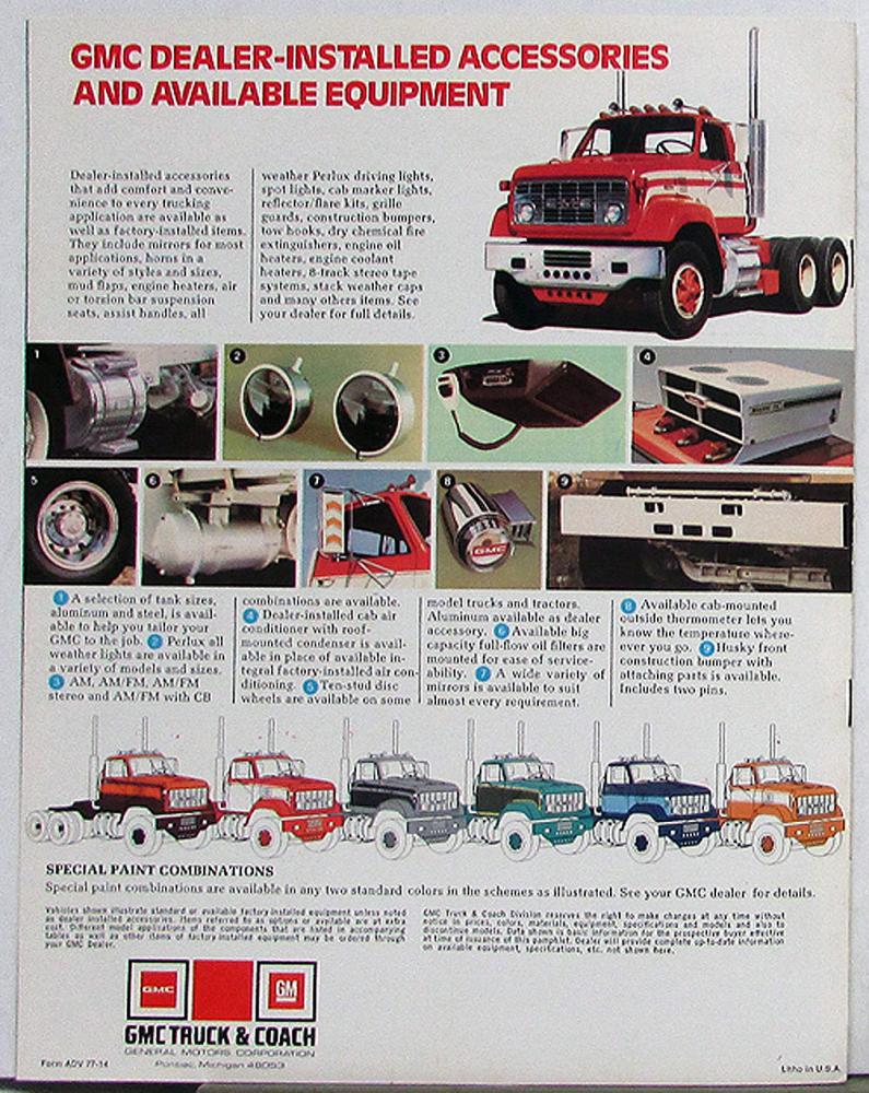 1977 1978 GMC 9500 Short Conventional Truck Sales Brochure & Engine Sheet Orig