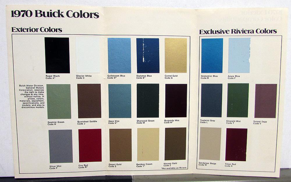 1970 Buick Dealer Color Options Brochure Folder Paint Chips Gs Skylark ...