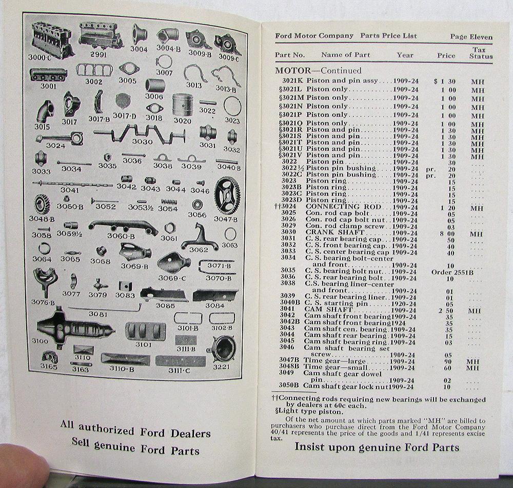 1924 Ford Model T Price List of Parts & Accessories 1909 Thru 1924 ...