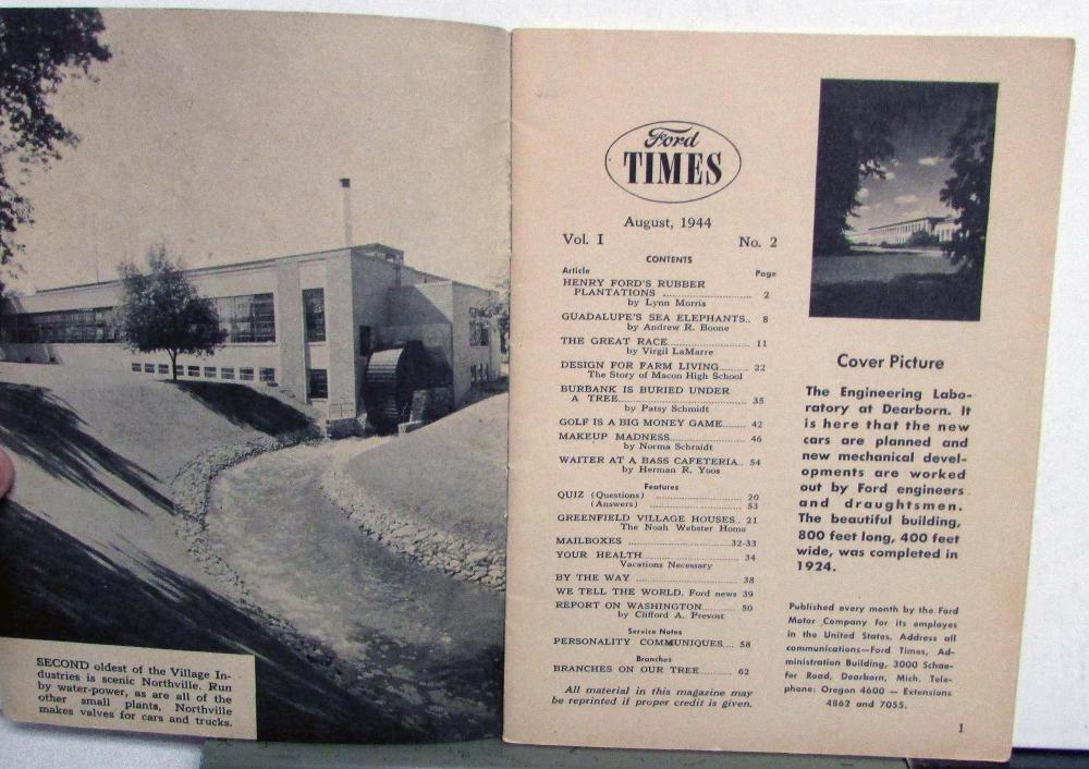 1944 Ford Times August Issue Henry Ford Original