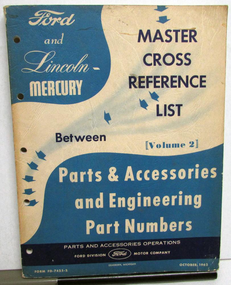 1959-1962 Ford Lincoln Mercury Parts & Accessories Numbers Cross ...