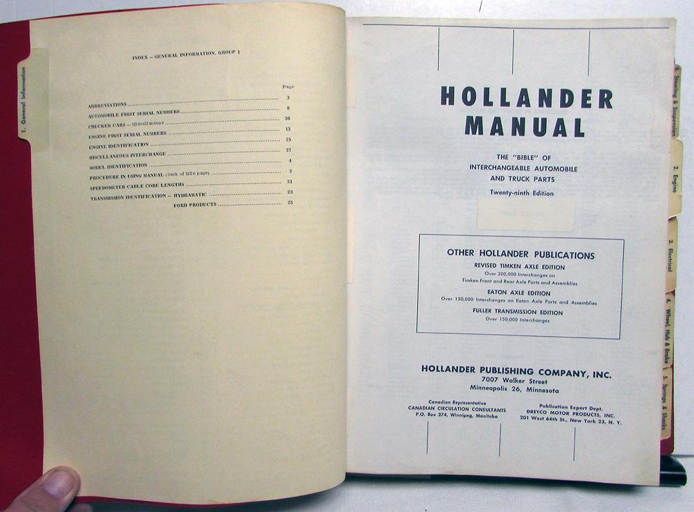 1953-1962 Chevy Cadillac Ford Mopar Hollander Parts Interchange Book ...