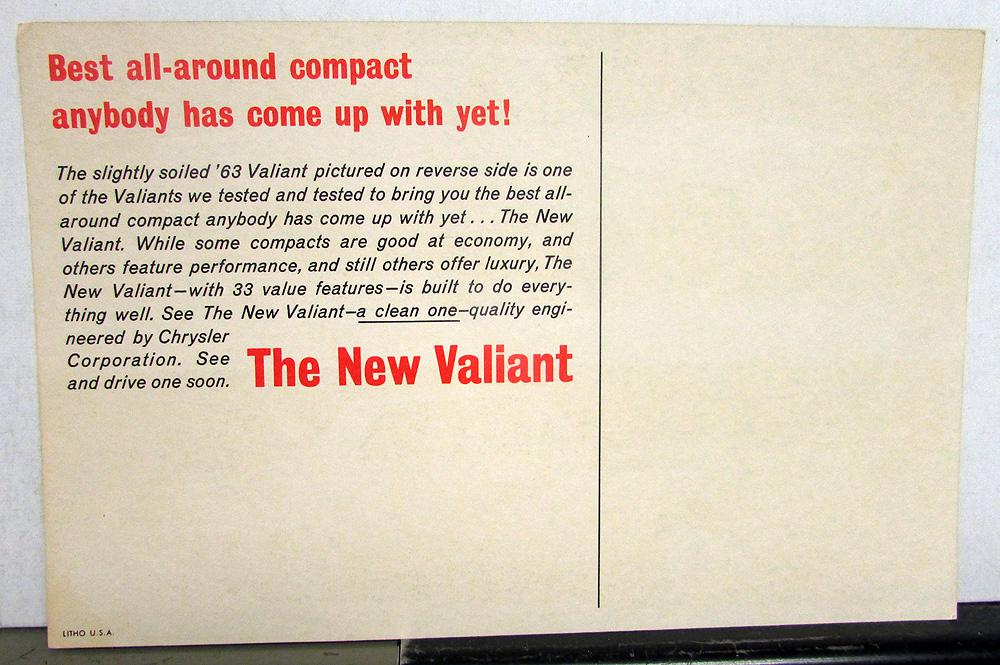 1963 Valiant Dealer Postcard New Model Introduction Promotional ...