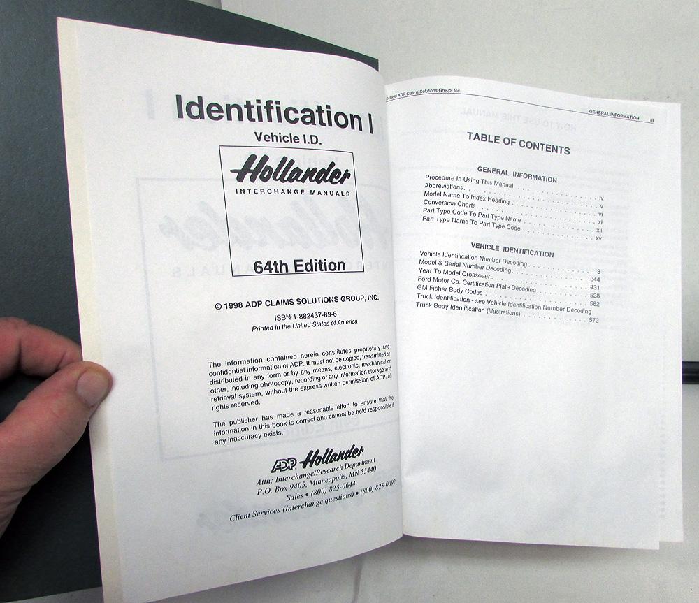 1960s To 1998 Hollander Interchange Manuals Chevy Ford Mopar Toyota ...