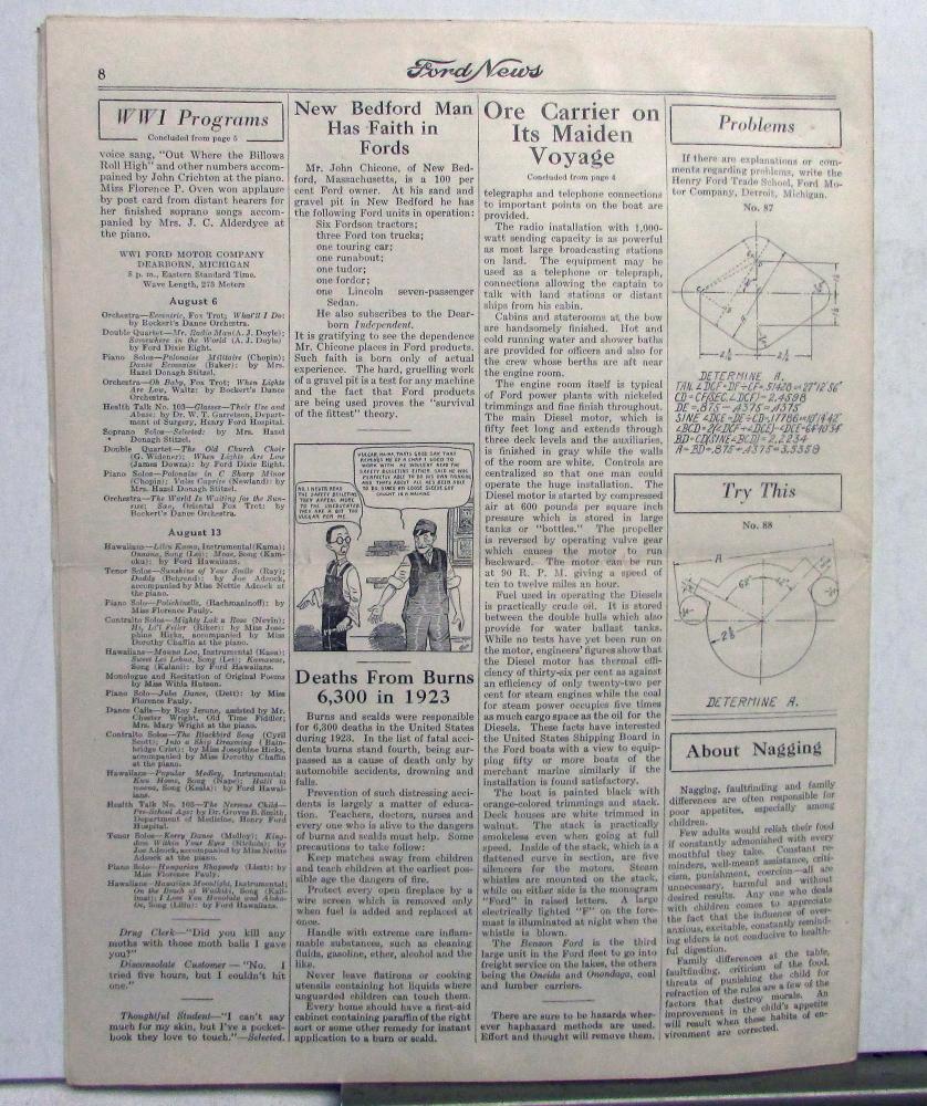 1924 Ford News 8/1/24 Model T Employee Paper