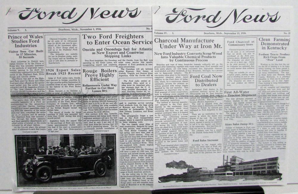 1924 Ford News 5/1 5/15 8/15 9/15 Model T Employee Paper 4 Issues