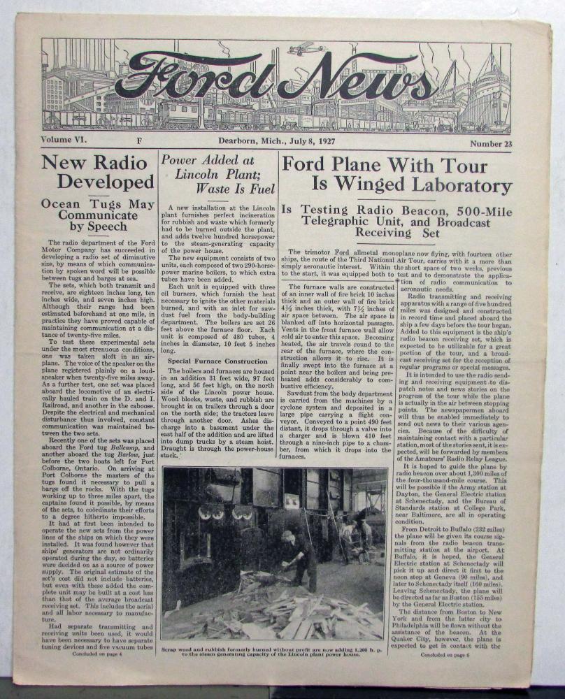 1927 Ford News 7/8/27 Model T Employee Paper