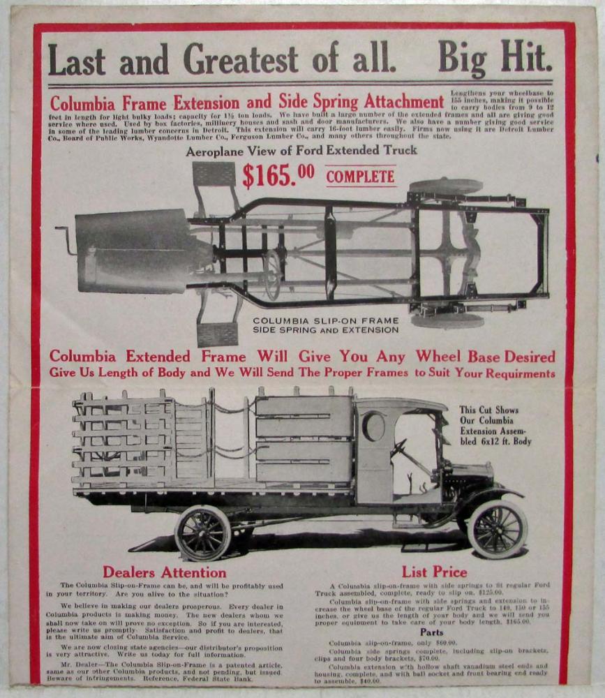 1920-1928 Columbia Slip On Frame for Ford Model TT 1-Ton Truck Sales ...