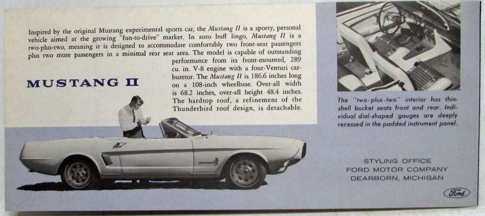 1963 Ford Styling X-Cars Media Press Info Folder - Mustang II Cougar II ...