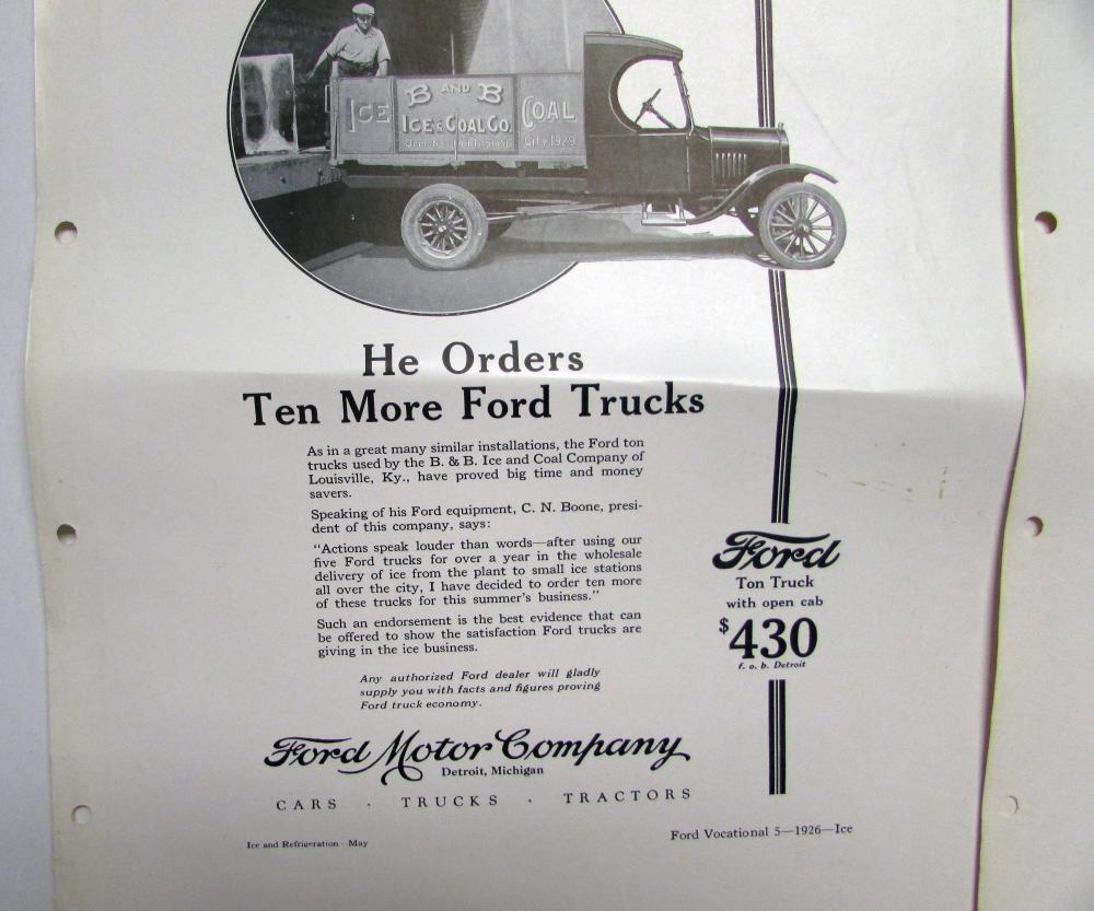 1926 Ford Model T Open Cab Truck Orders Ten More Ad Proof