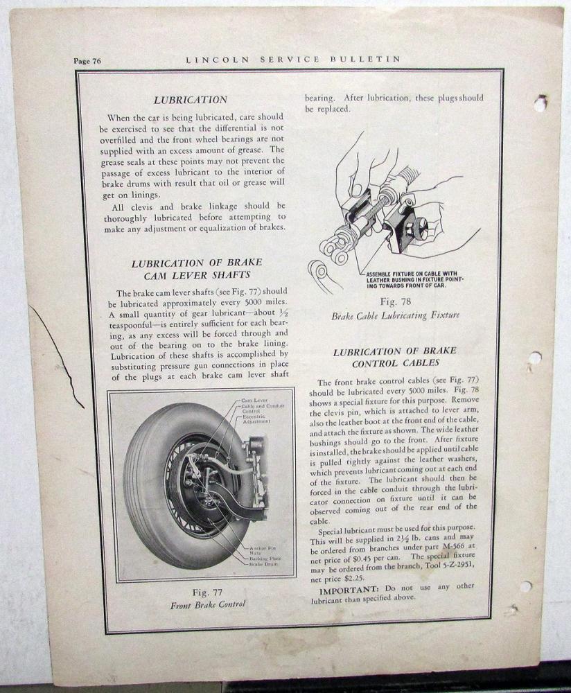 1931 Lincoln Service Bulletin Volume 8 No 1 Braking System Update Orig