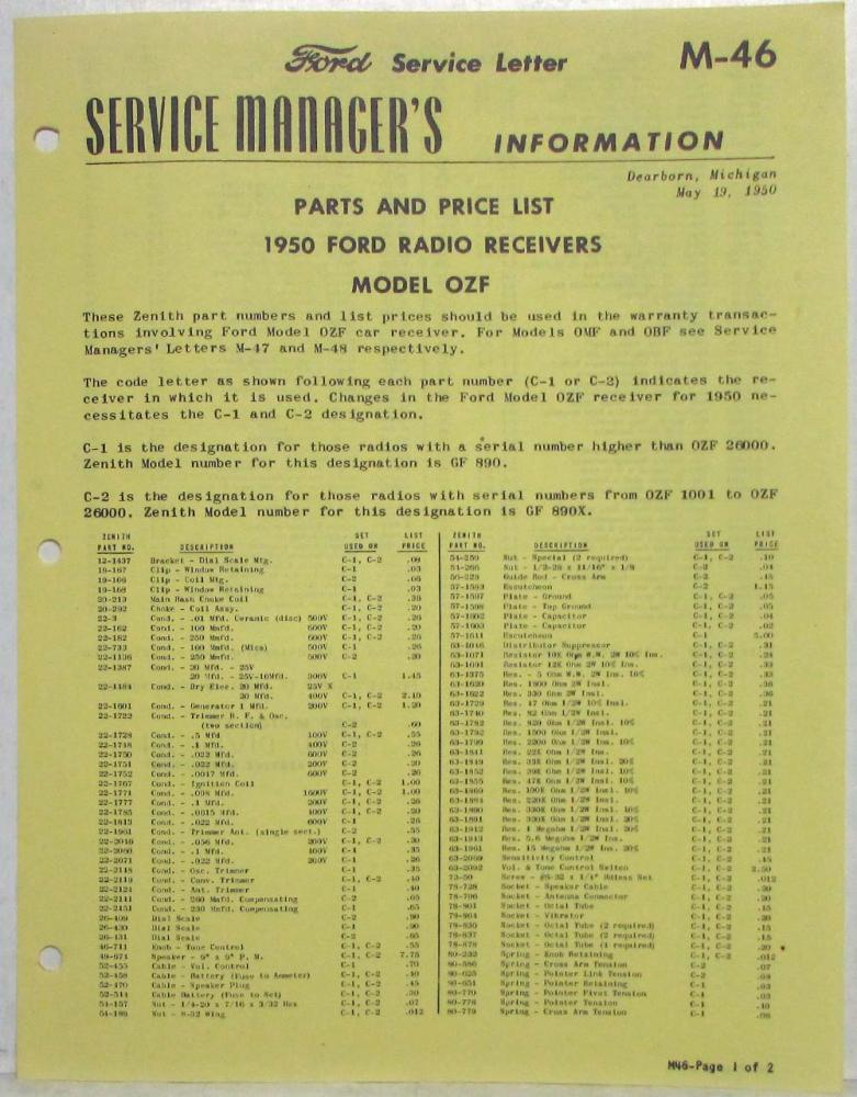 1950 Ford Service Managers Information Service Letters Lot