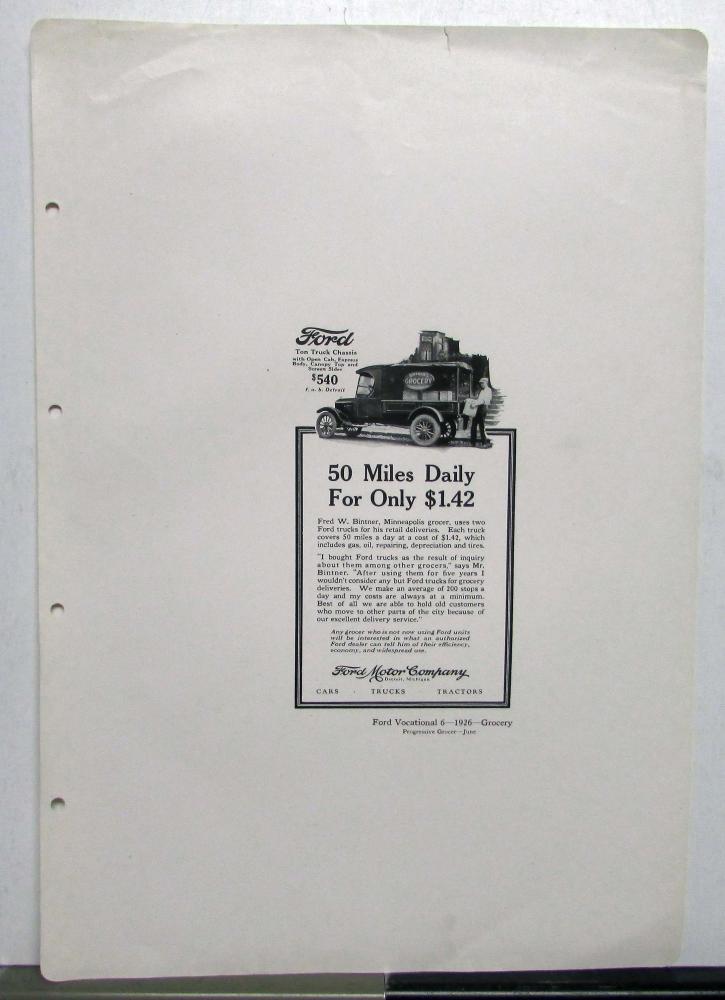 1926 Ford Model T 1 Ton Truck Open Cab Delivery Ad Proof