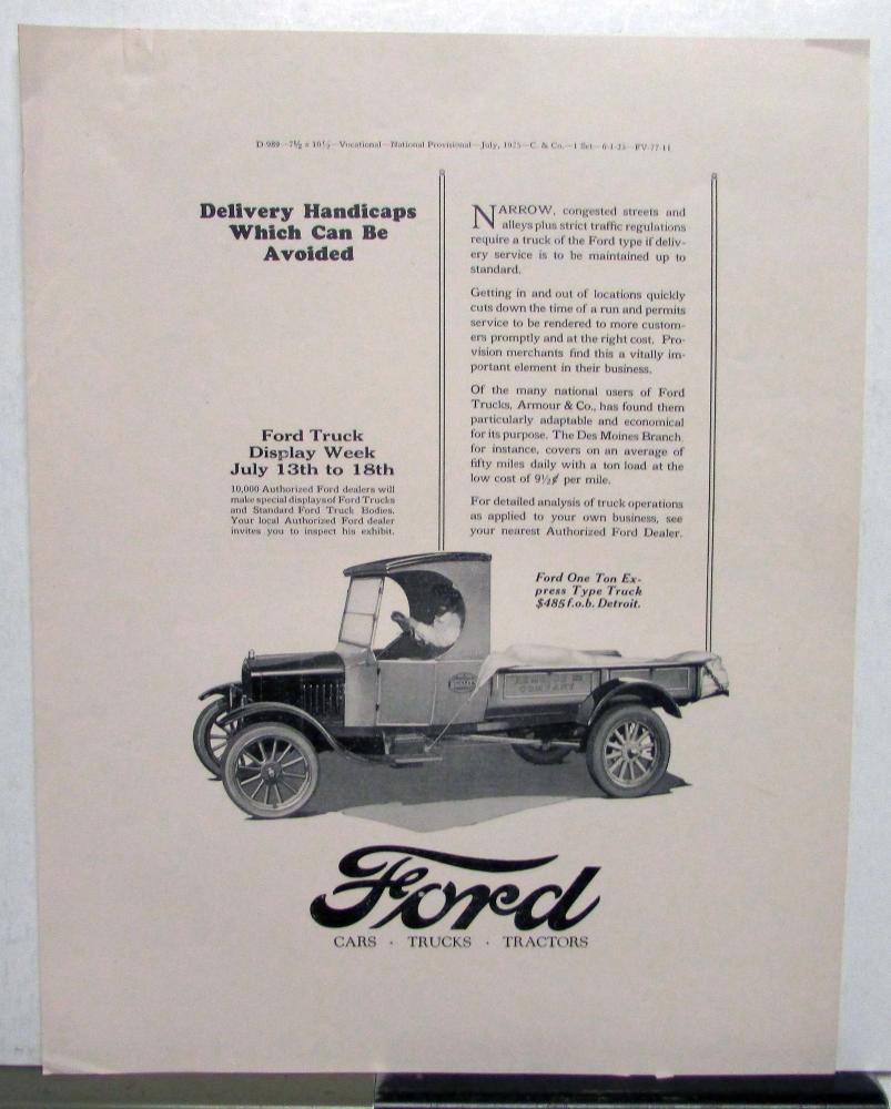 1925 Ford Model T Delivery One Ton Express Body Ad Proof