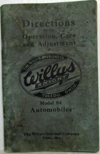 1916 Willys-Knight Model 84 Automobiles Owners Manual