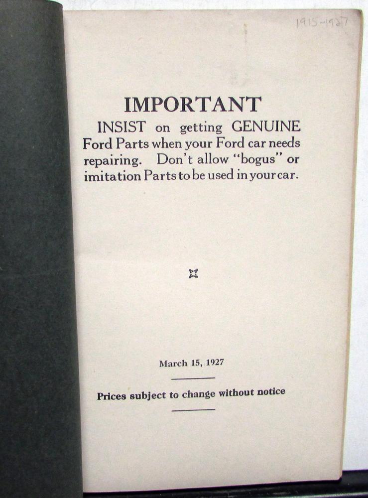 1915-1927 Ford Model T & TT Body Parts Book & Price List Original Car Truck