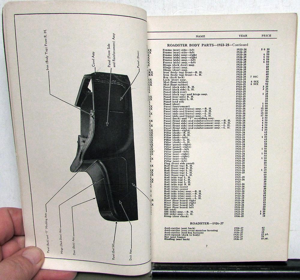 1915-1927 Ford Model T & TT Body Parts Book & Price List Original Car Truck