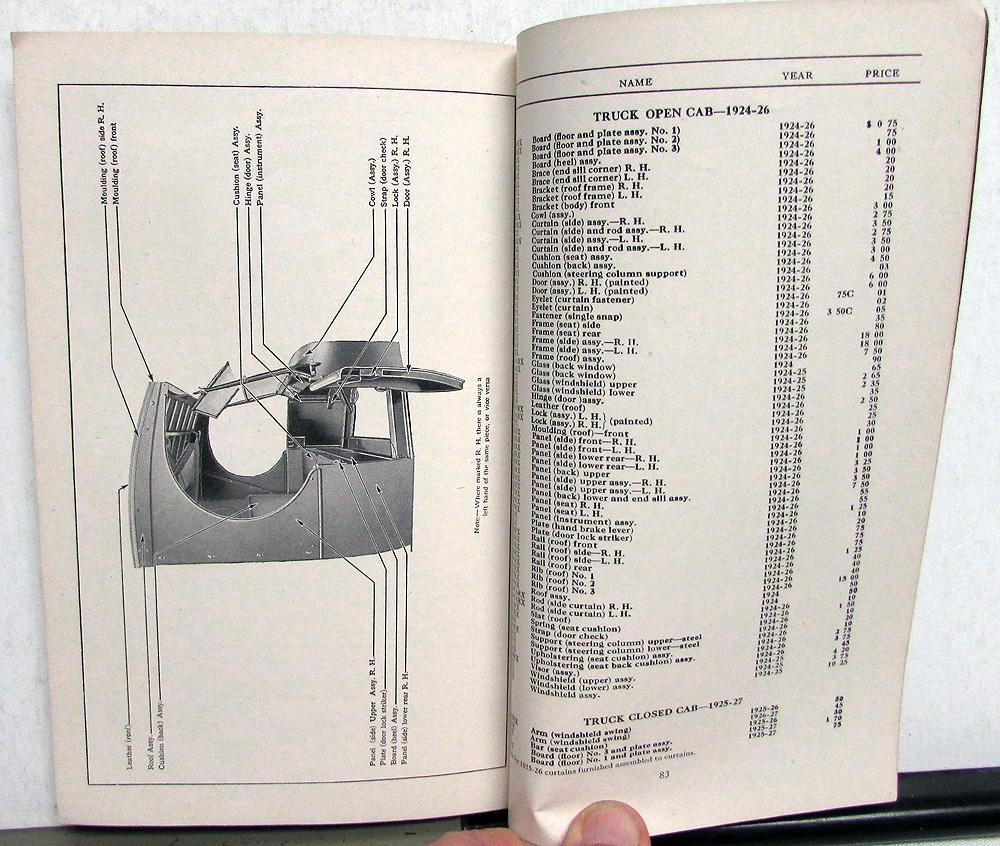 1915-1927 Ford Model T & TT Body Parts Book & Price List Original Car Truck
