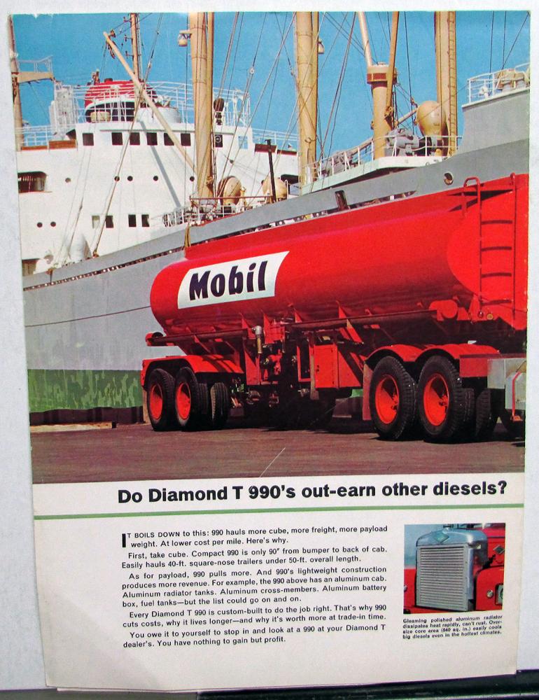 1964 Diamond T Trucks 990 Series Dealer Sales Sheet Socony Mobil Oil ...