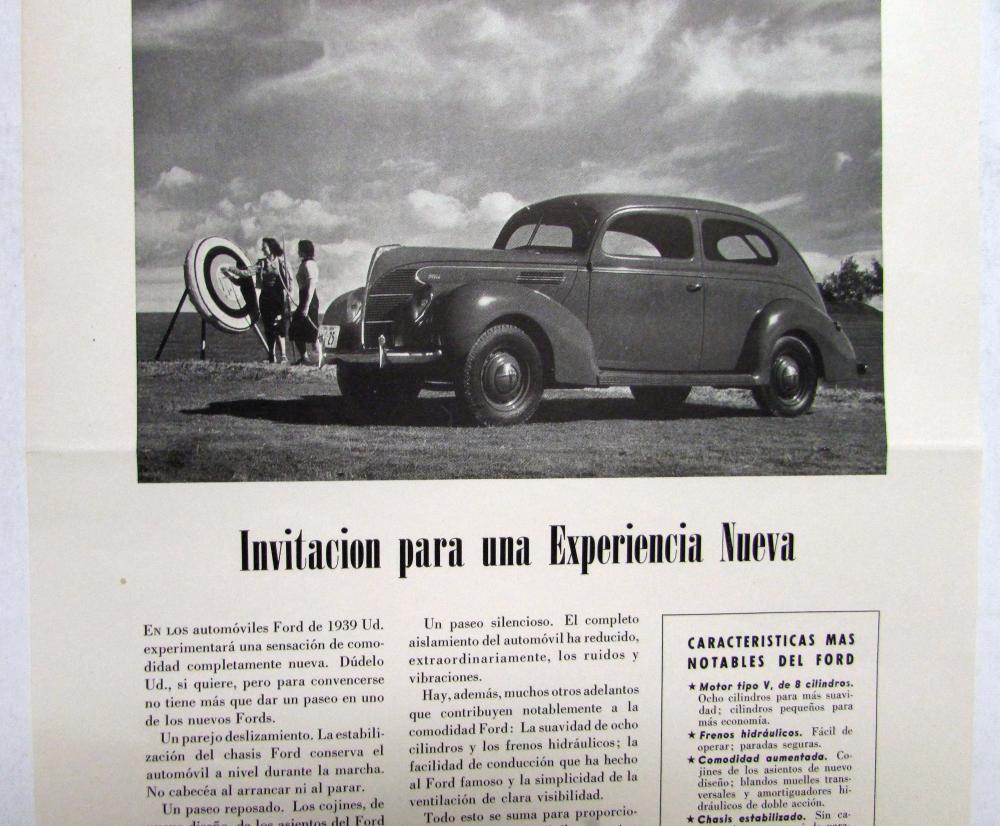 1939 Ford V8 Sedan For A New Experience Ad Proof Spanish Text Original