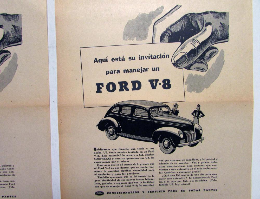 1939 Ford V8 Sedan Your Invitation To Drive A Ford Ad Proofs Spanish Text