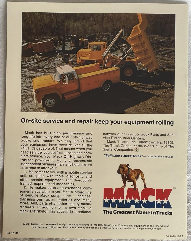 1984 Mack M Series Off Highway Sales Large Sales Folder