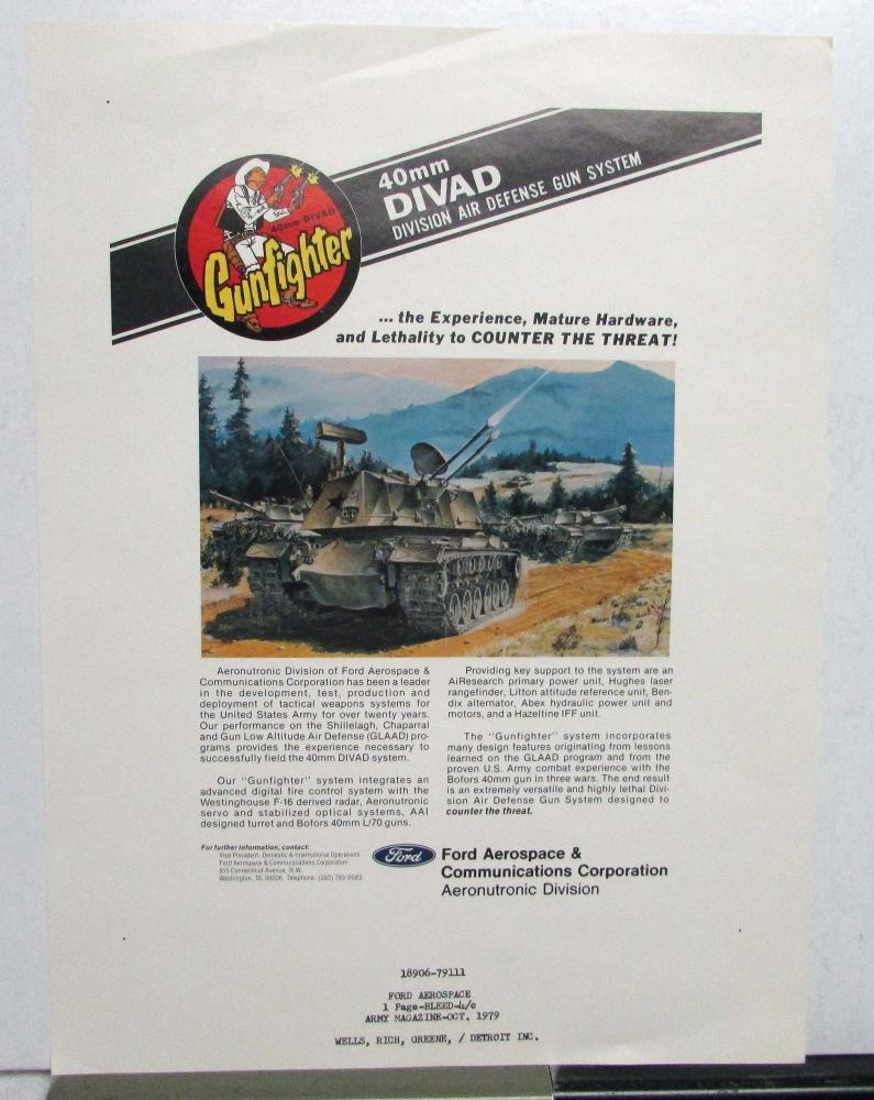 1980 Ford Aerospace Gunfighter 40 MM Divad Air Defense Gun System Ad ...