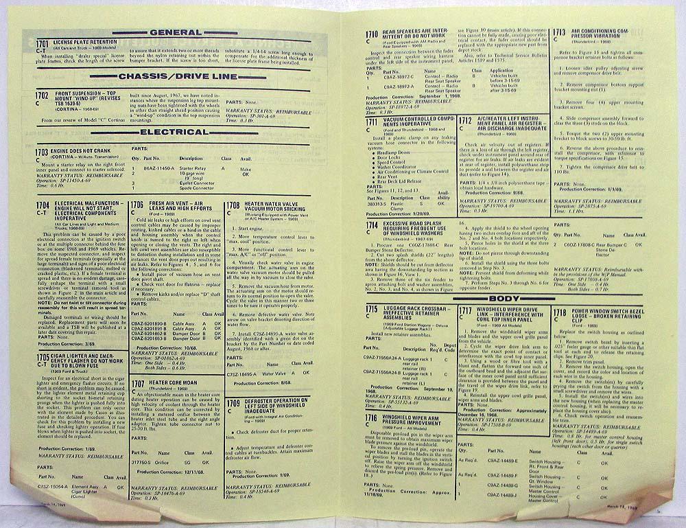 1969 Ford Service Department Technical Service Bulletin Summaries Lot ...