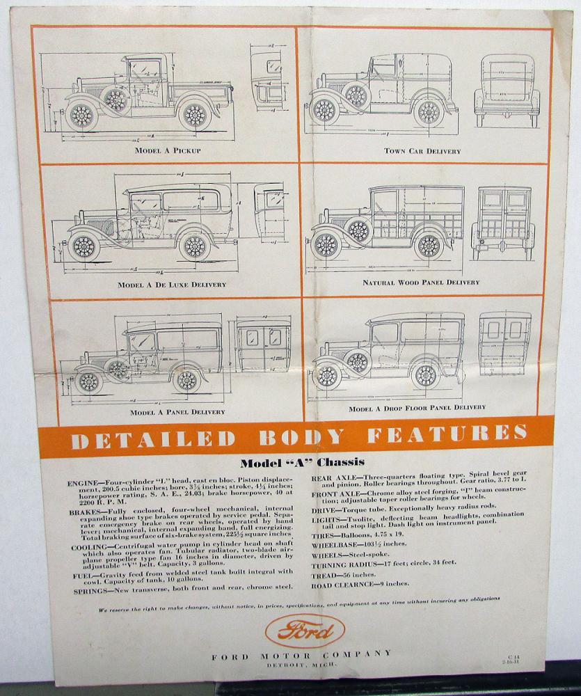 1931 Ford Model A Light Delivery Cars Dealer Sales Brochure Pickup ...