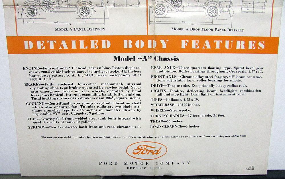 1931 Ford Model A Light Delivery Cars Dealer Sales Brochure Pickup ...