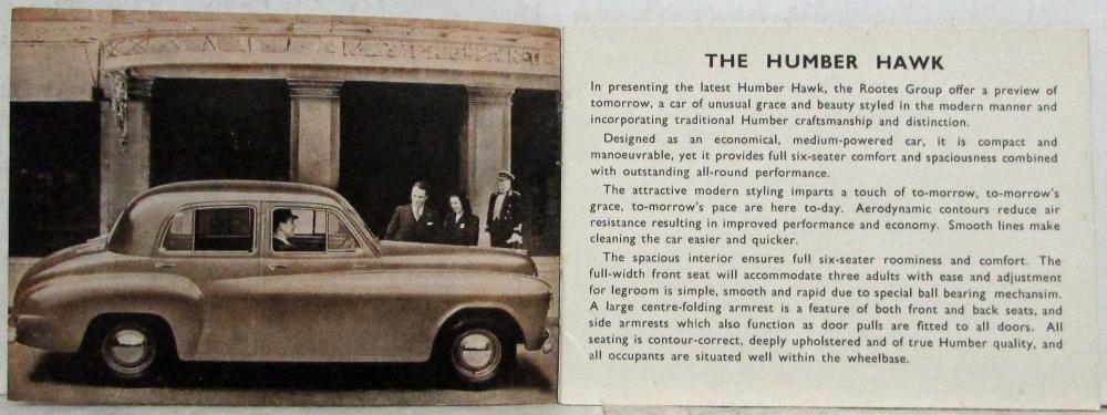 1948-1950 Humber Hawk Pocket Size Sales Brochure