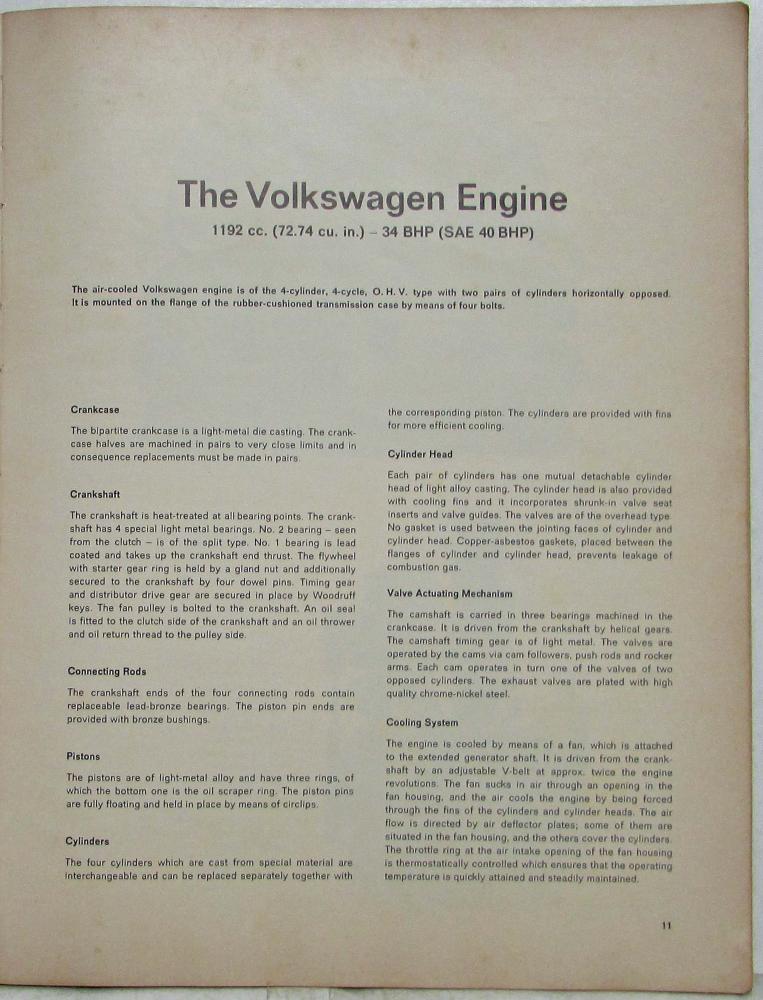 1965 Volkswagen VW 1200 Owners Service Repair Manual