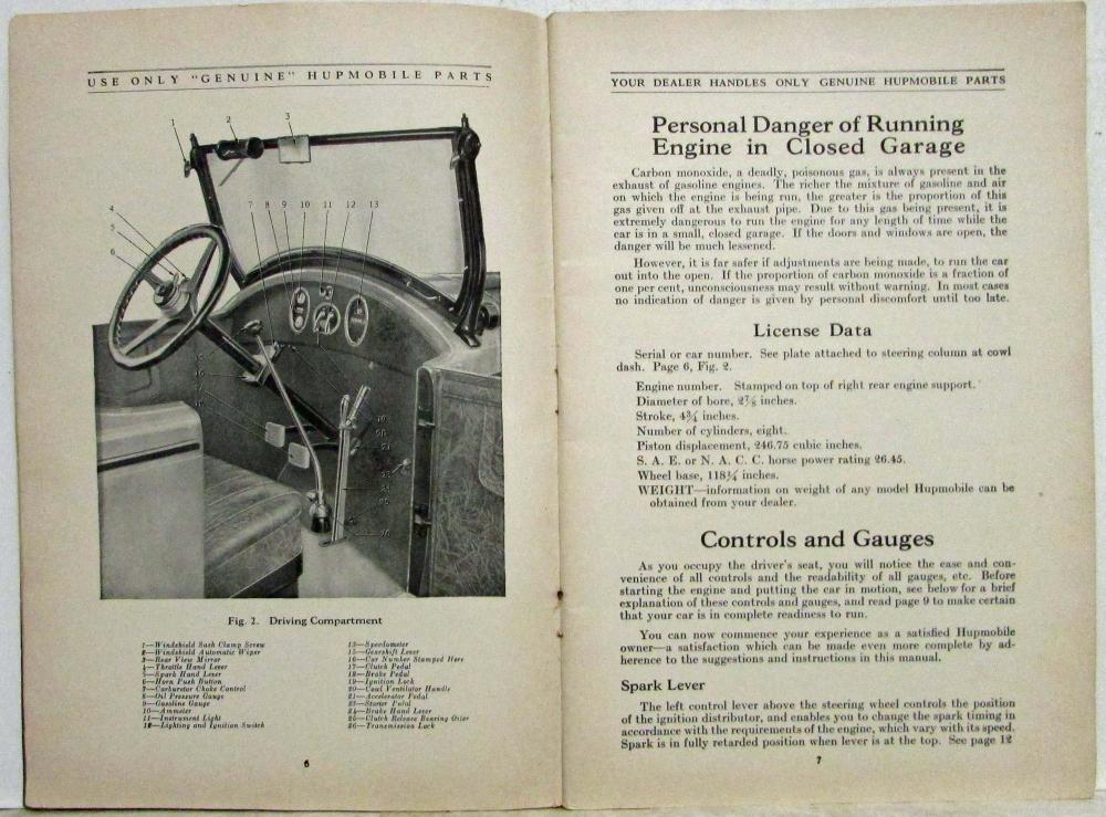 1926 Hupmobile 8 Cylinder Series E-1 Instruction Book Owners Manual