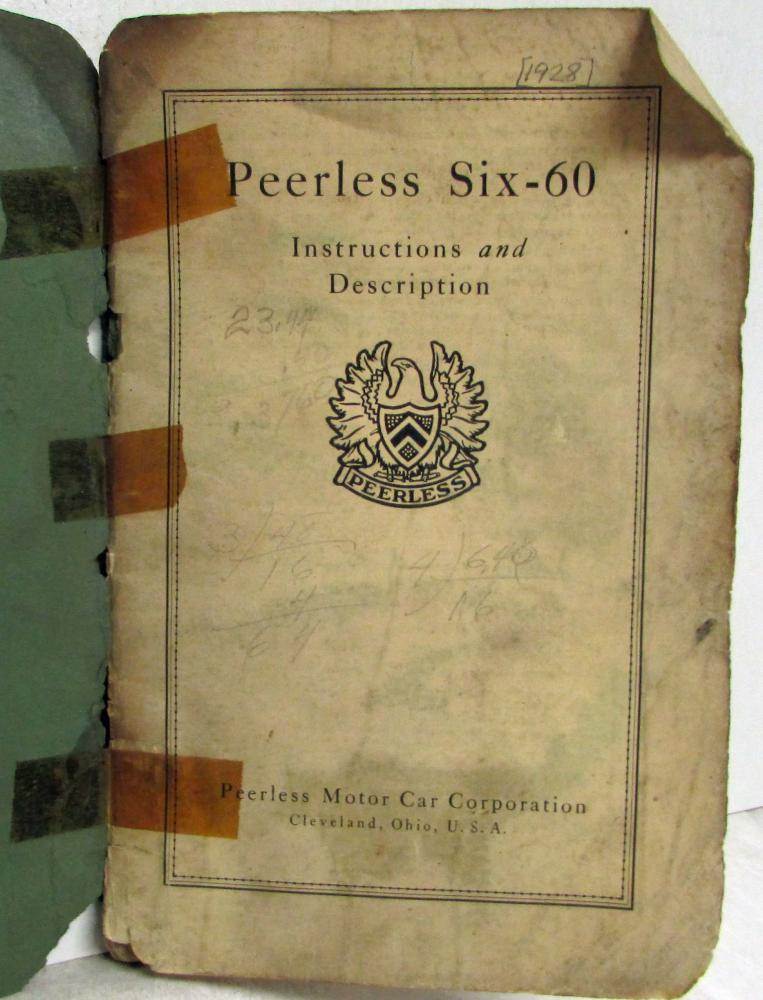 1928 Peerless Six-60 Owners Manual Care and Operation