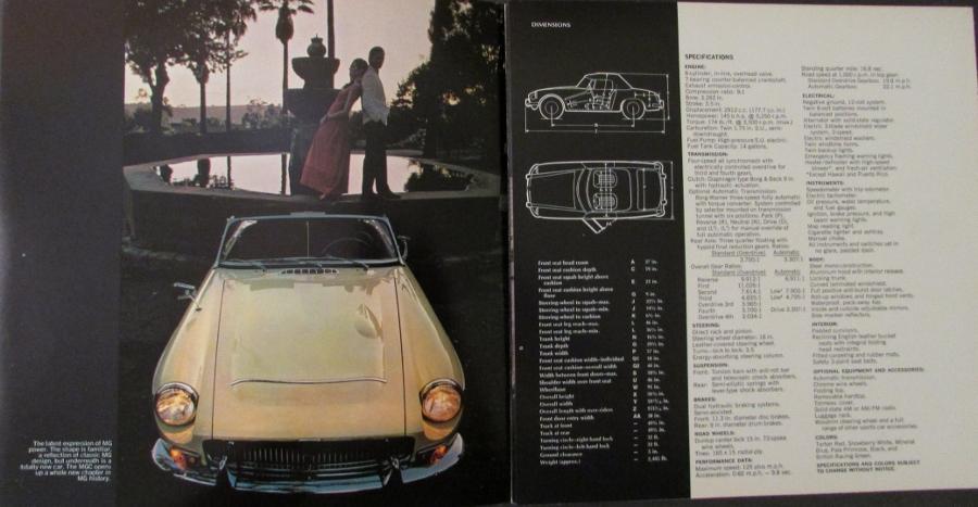 1969 MG MGC NOS Color Sales Brochure