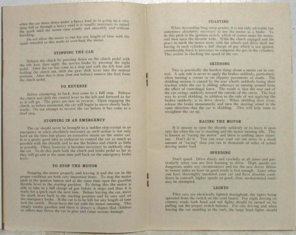 1917 Pilot Six Forty-Five Instruction Book Owners Manual