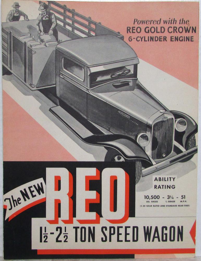 1929 REO 1 1/2 - 2 1/2 Ton Speed Wagon Sales Tri-Fold Brochure