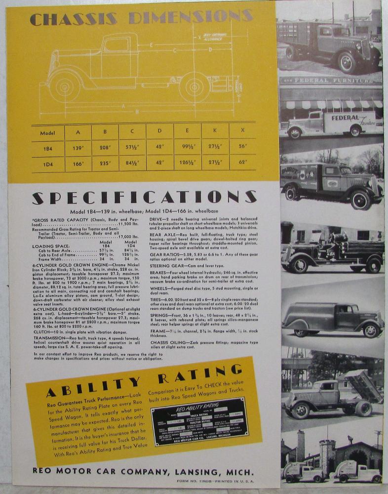 1936 REO 1 1/2 - 2 1/2 Ton Speedwagon Sales Tri-Fold Brochure