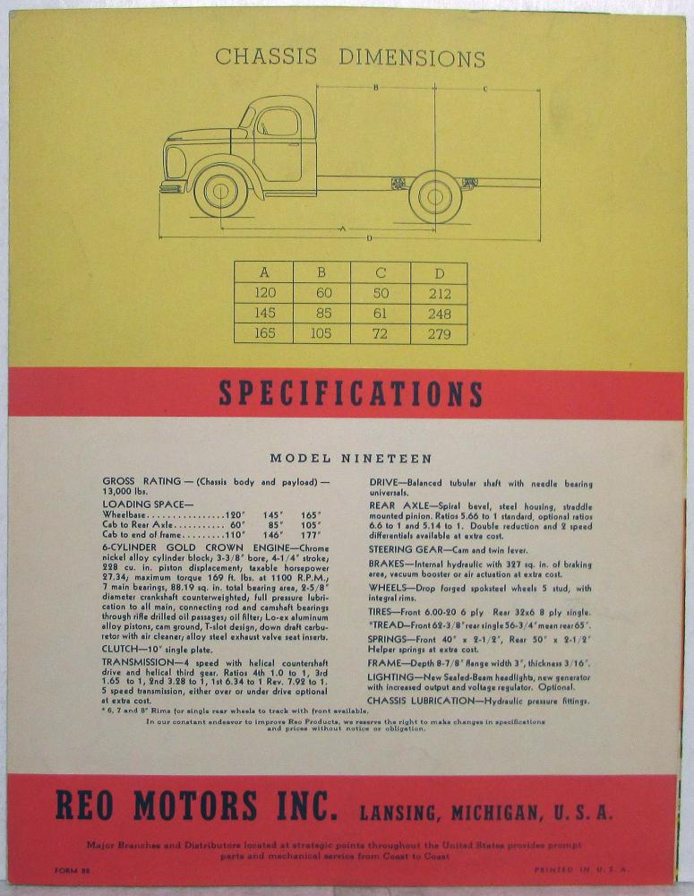 1940 REO Model 19 Speedwagon Sales Tri-Fold Brochure