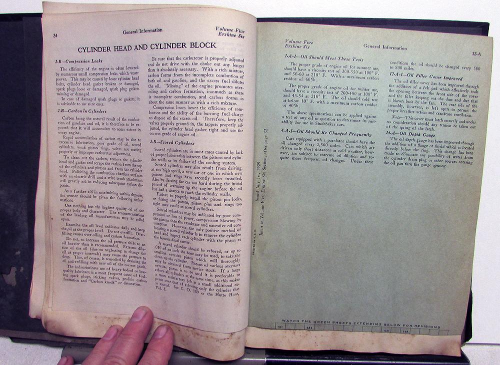 1927 Studebaker Service Reference Library Vol 5 Erskine Six Engine ...