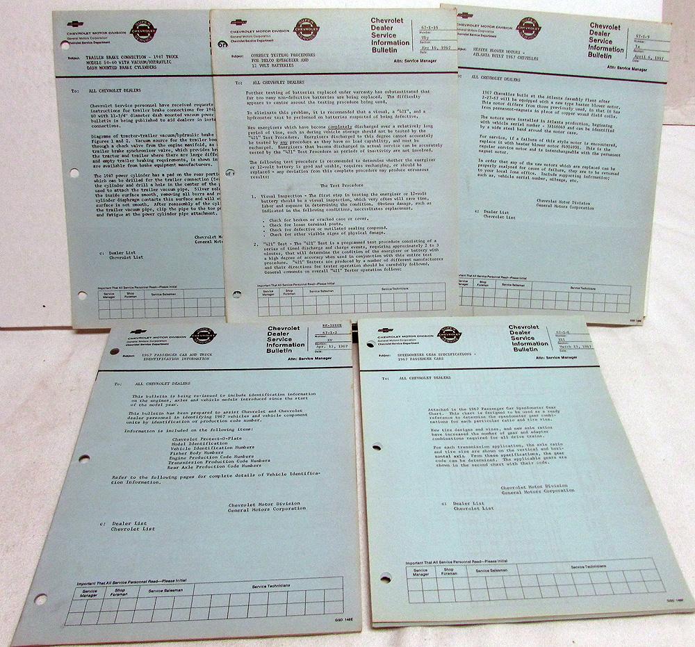 1967 Chevrolet Dealer Technical Service Bulletins Set Corvette Camaro ...
