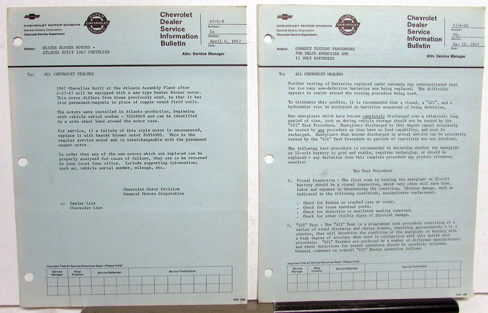 1967 Chevrolet Dealer Technical Service Bulletins Set Corvette Camaro ...