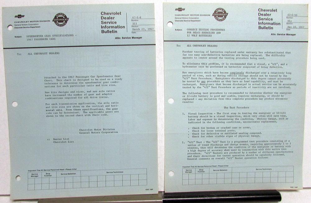 1967 Chevrolet Dealer Technical Service Bulletins Set Corvette Camaro ...